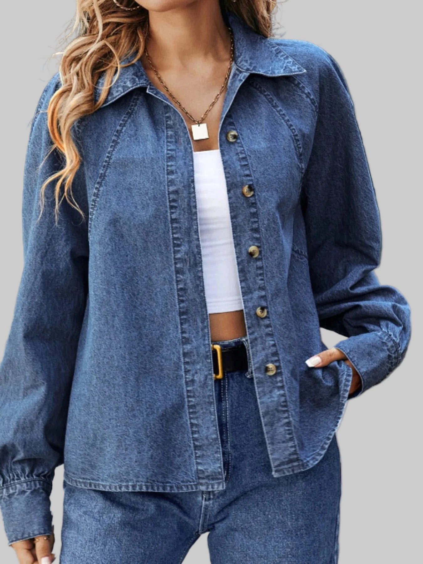 Button Up Long Sleeve Denim Shirt | The Nichole Collection